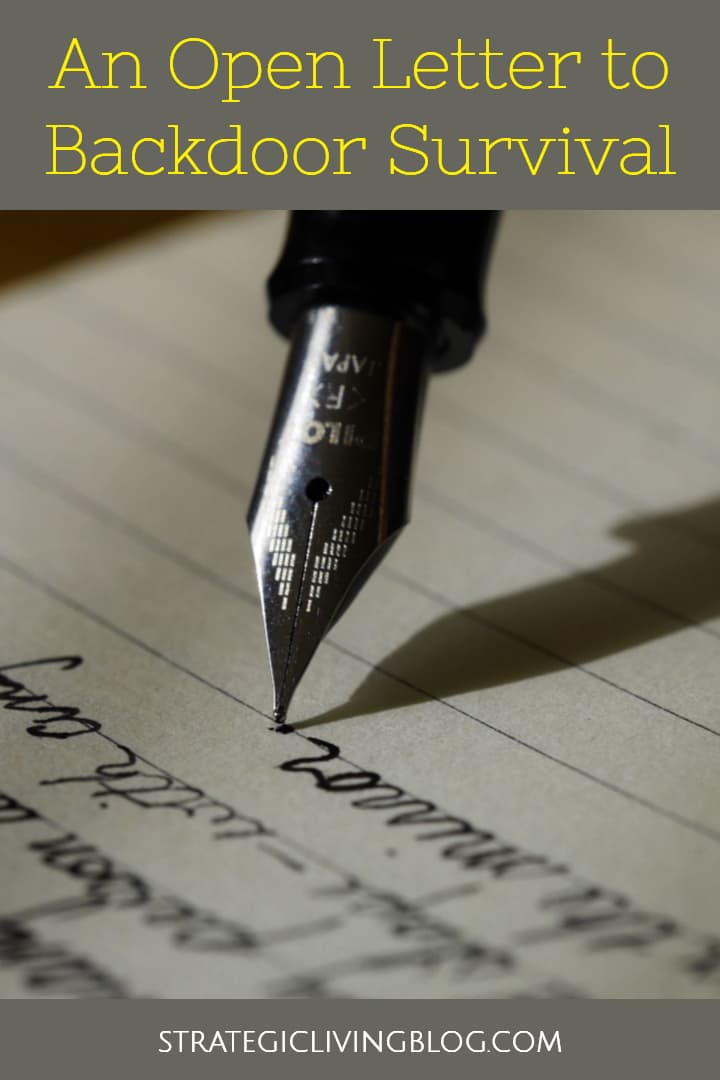 An Open Letter to Backdoor Survival - Strategic Living